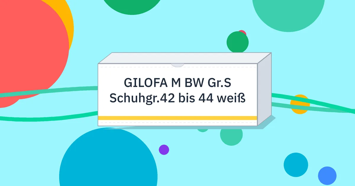 Symbolbild: Packung mit der Aufschrift GILOFA M BW Gr.S Schuhgr.42 bis 44 weiß (PZN 16724272) – Verfügbarkeit und Bezug in Apotheken in Frankfurt am Main