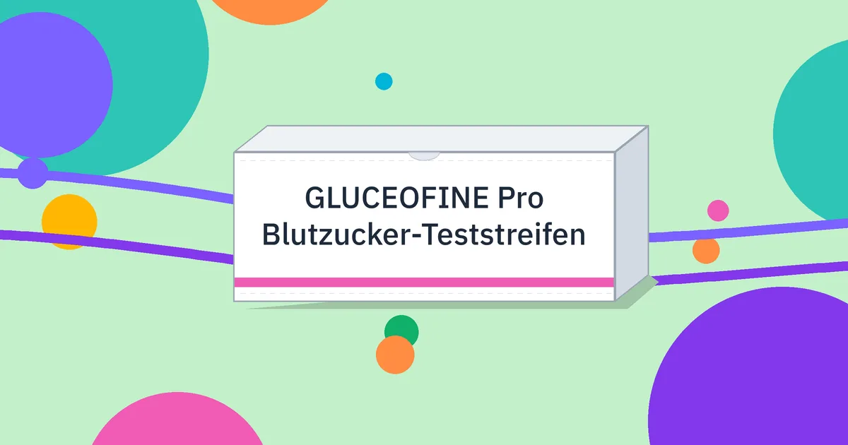 Symbolbild: Packung mit der Aufschrift GLUCEOFINE Pro Blutzucker-Teststreifen (PZN 20548763) – Verfügbarkeit und Bezug in Apotheken in Frankfurt am Main