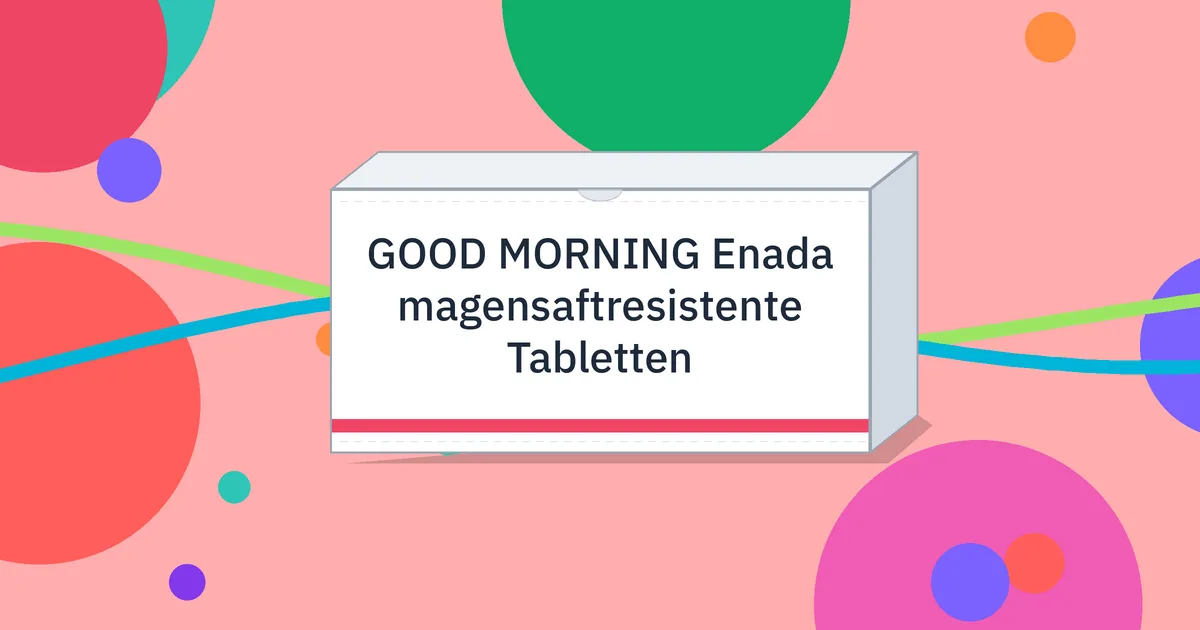 Symbolbild: Packung mit der Aufschrift GOOD MORNING Enada magensaftresistente Tabletten (PZN 11285431) – Verfügbarkeit und Bezug in Apotheken in Frankfurt am Main