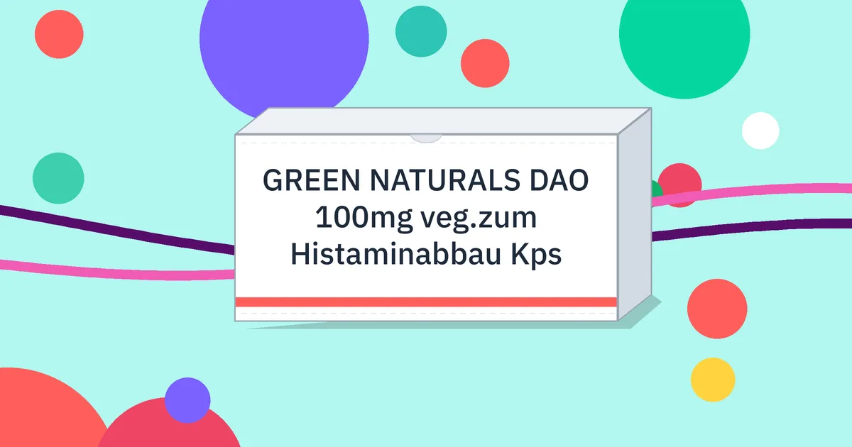 Symbolbild: Packung mit der Aufschrift GREEN NATURALS DAO 100mg veg.zum Histaminabbau Kps (PZN 19366206) – Verfügbarkeit und Bezug in Apotheken in Frankfurt am Main