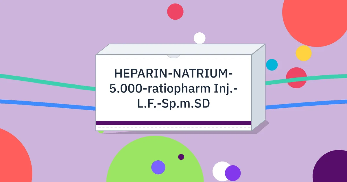 Symbolbild: Packung mit der Aufschrift HEPARIN-NATRIUM-5.000-ratiopharm Inj.-L.F.-Sp.m.SD (PZN 16910193) – Verfügbarkeit und Bezug in Apotheken in Frankfurt am Main