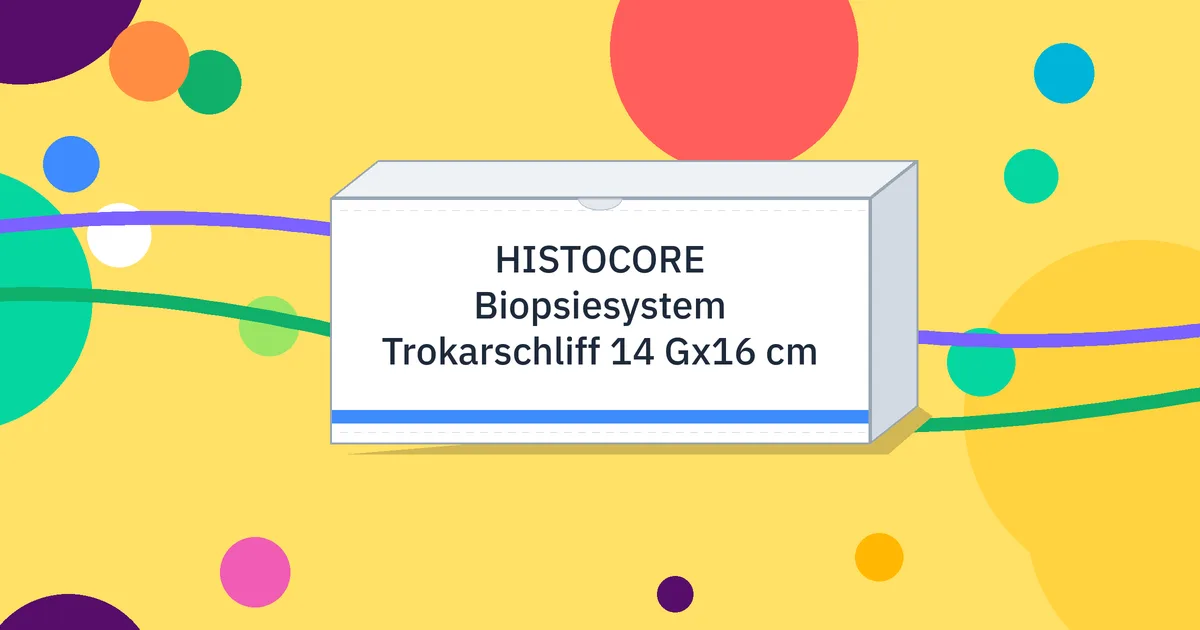 Symbolbild: Packung mit der Aufschrift HISTOCORE Biopsiesystem Trokarschliff 14 Gx16 cm (PZN 18793981) – Verfügbarkeit und Bezug in Apotheken in Frankfurt am Main