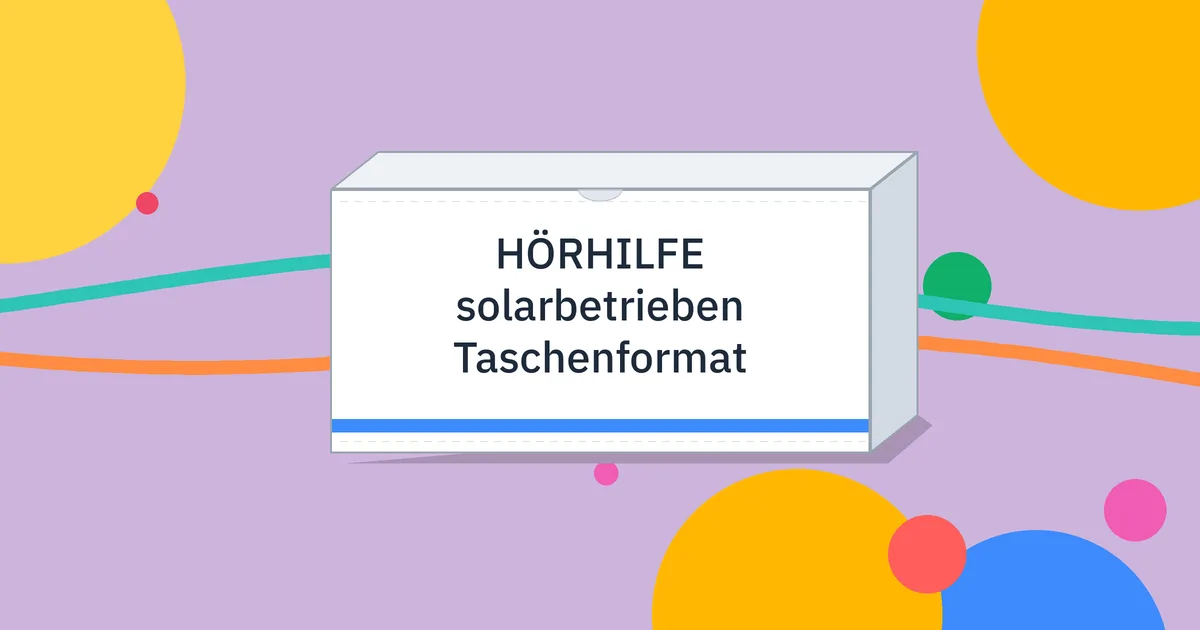 Symbolbild: Packung mit der Aufschrift HÖRHILFE solarbetrieben Taschenformat (PZN 06565447) – Verfügbarkeit und Bezug in Apotheken in Frankfurt am Main