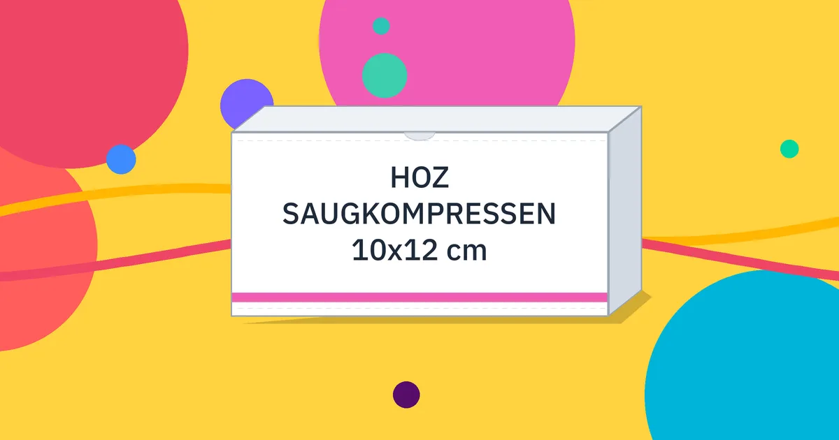 Symbolbild: Packung mit der Aufschrift HOZ SAUGKOMPRESSEN 10x12 cm (PZN 12425176) – Verfügbarkeit und Bezug in Apotheken in Frankfurt am Main