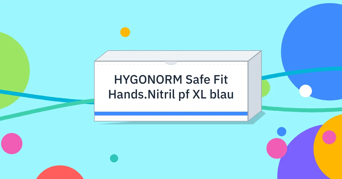 Symbolbild: Packung mit der Aufschrift HYGONORM Safe Fit Hands.Nitril pf XL blau (PZN 20774330) – Verfügbarkeit und Bezug in Apotheken in Frankfurt am Main