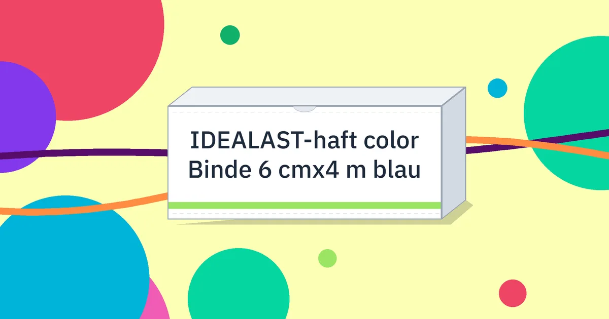 Symbolbild: Packung mit der Aufschrift IDEALAST-haft color Binde 6 cmx4 m blau (PZN 10109382) – Verfügbarkeit und Bezug in Apotheken in Frankfurt am Main
