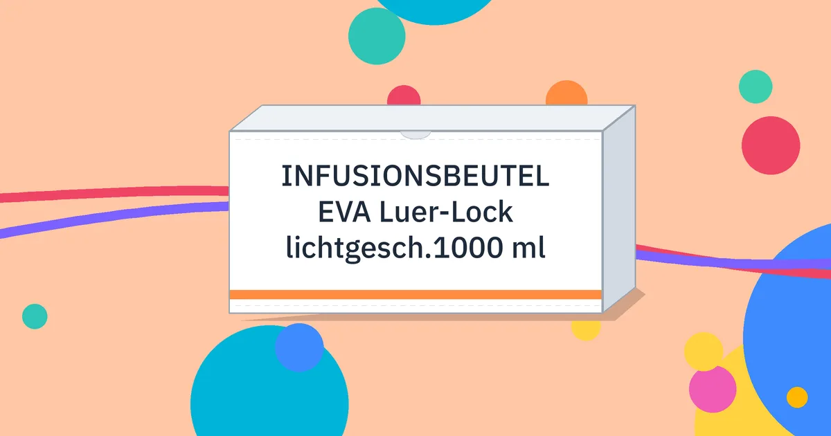 Symbolbild: Packung mit der Aufschrift INFUSIONSBEUTEL EVA Luer-Lock lichtgesch.1000 ml (PZN 06815938) – Verfügbarkeit und Bezug in Apotheken in Frankfurt am Main
