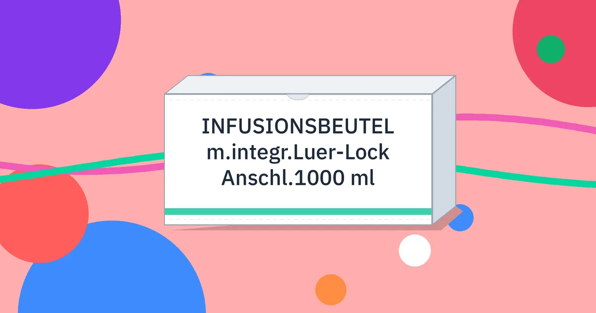 Symbolbild: Packung mit der Aufschrift INFUSIONSBEUTEL m.integr.Luer-Lock Anschl.1000 ml (PZN 19986392) – Verfügbarkeit und Bezug in Apotheken in Frankfurt am Main