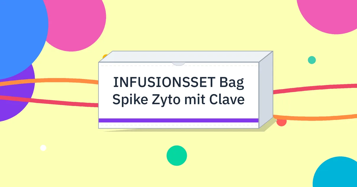 Symbolbild: Packung mit der Aufschrift INFUSIONSSET Bag Spike Zyto mit Clave (PZN 06143077) – Verfügbarkeit und Bezug in Apotheken in Frankfurt am Main