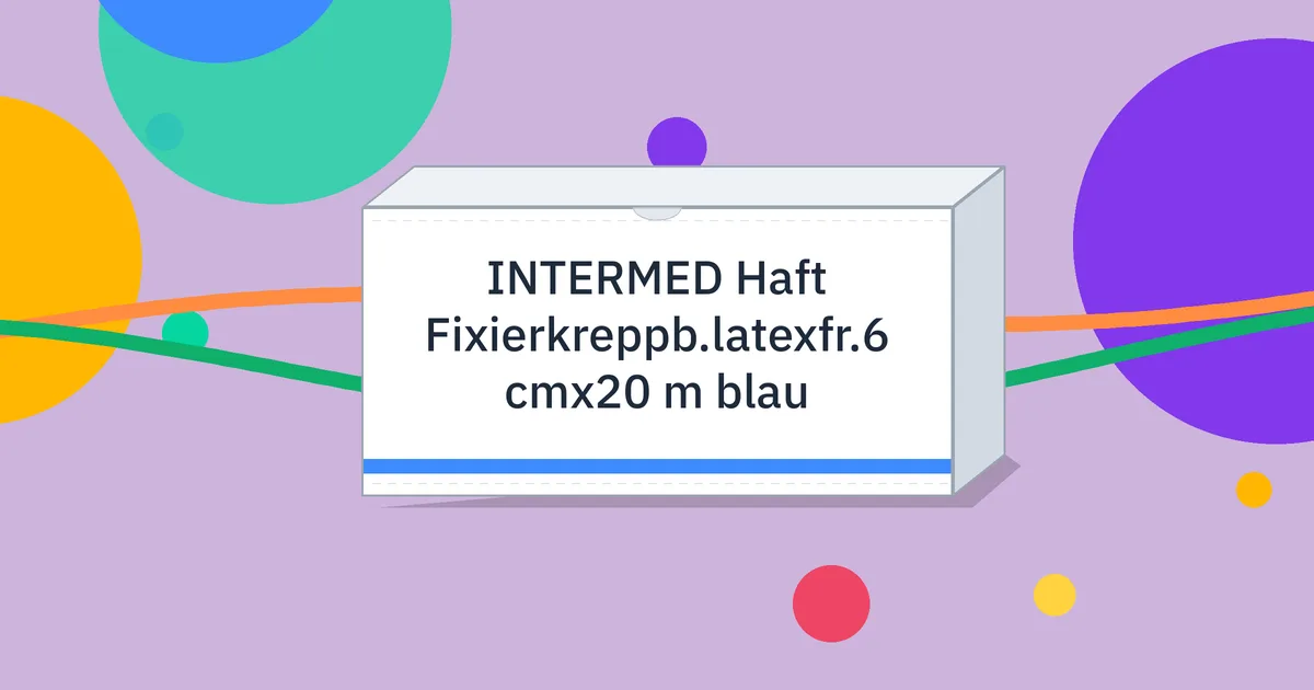 Symbolbild: Packung mit der Aufschrift INTERMED Haft Fixierkreppb.latexfr.6 cmx20 m blau (PZN 10944423) – Verfügbarkeit und Bezug in Apotheken in Frankfurt am Main