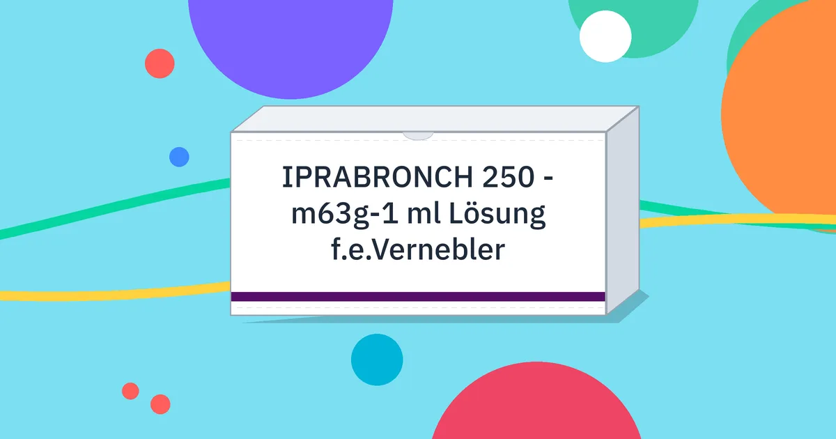 Symbolbild: Packung mit der Aufschrift IPRABRONCH 250 -m63g-1 ml Lösung f.e.Vernebler (PZN 09384522) – Verfügbarkeit und Bezug in Apotheken in Frankfurt am Main