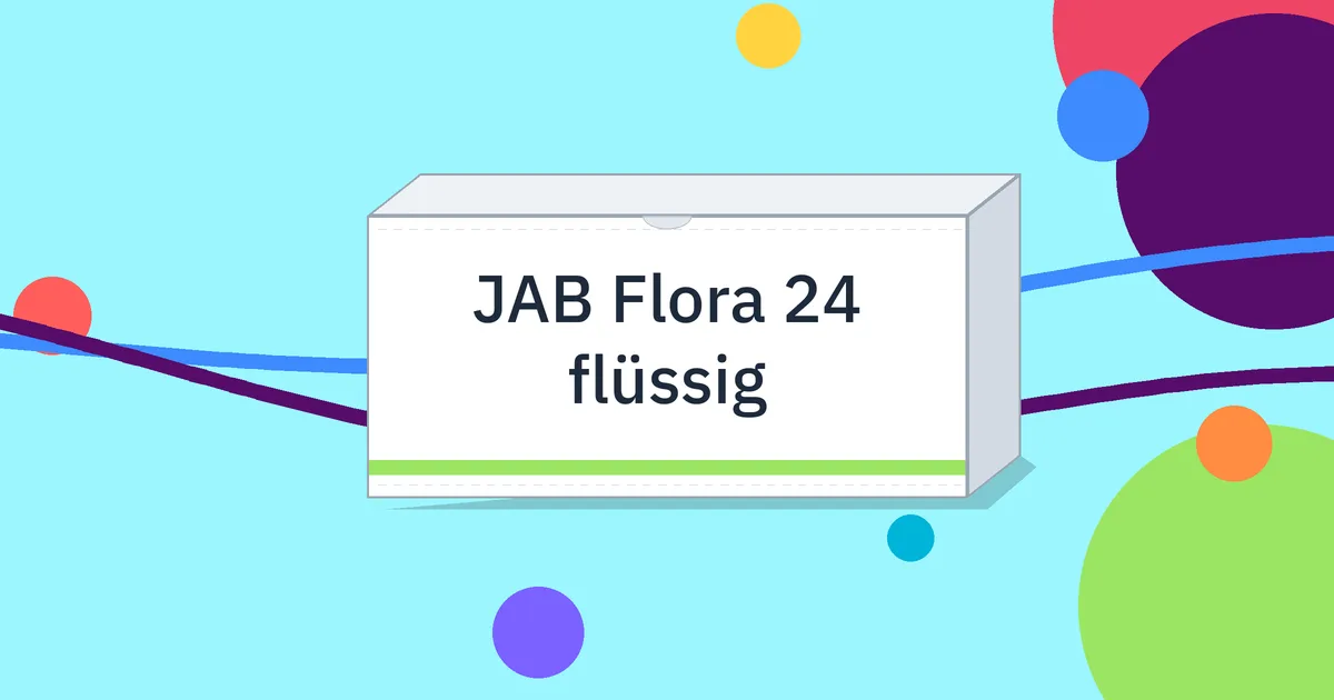 Symbolbild: Packung mit der Aufschrift JAB Flora 24 flüssig (PZN 11531976) – Verfügbarkeit und Bezug in Apotheken in Frankfurt am Main