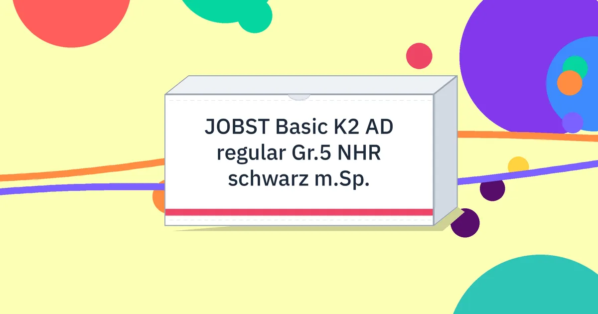 Symbolbild: Packung mit der Aufschrift JOBST Basic K2 AD regular Gr.5 NHR schwarz m.Sp. (PZN 15313153) – Verfügbarkeit und Bezug in Apotheken in Frankfurt am Main