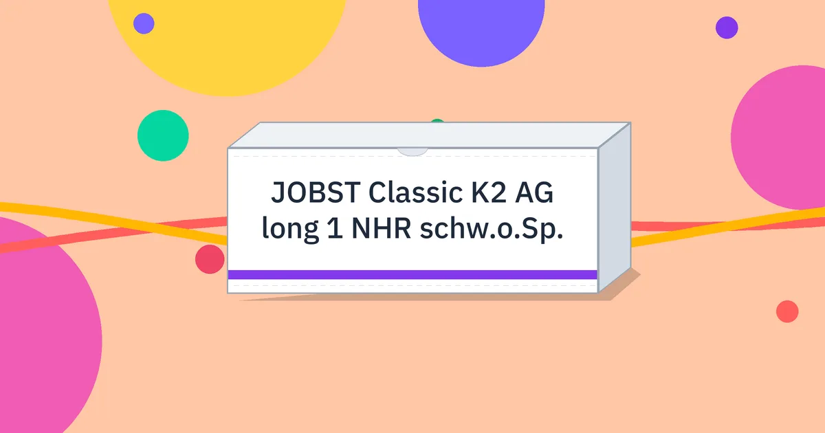 Symbolbild: Packung mit der Aufschrift JOBST Classic K2 AG long 1 NHR schw.o.Sp. (PZN 11269745) – Verfügbarkeit und Bezug in Apotheken in Frankfurt am Main