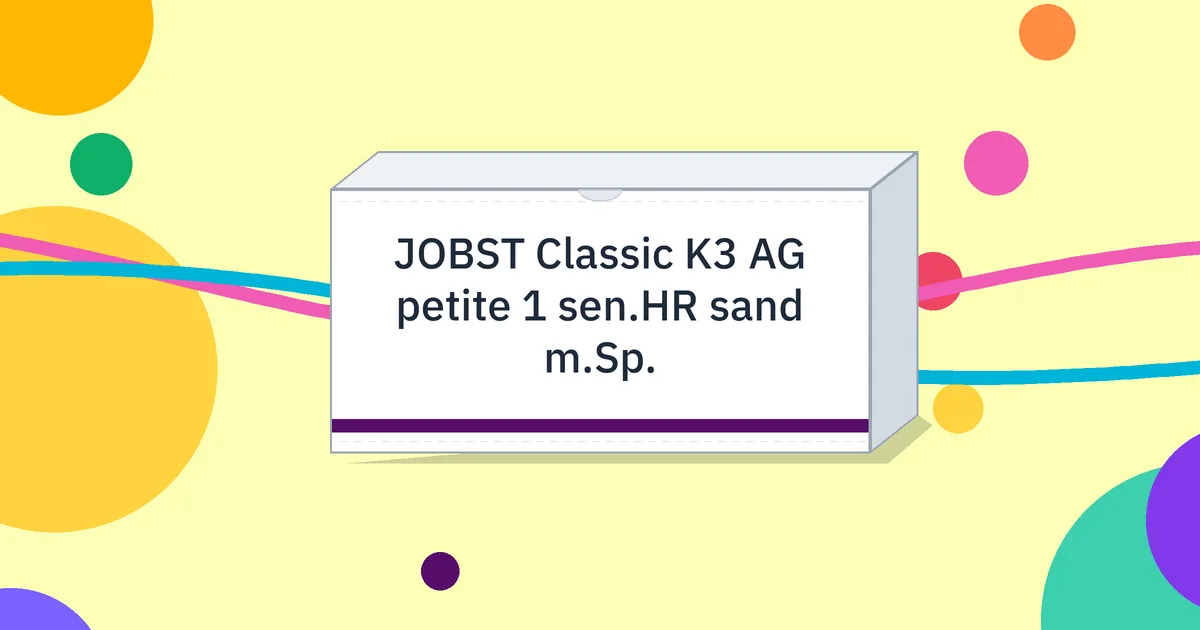 Symbolbild: Packung mit der Aufschrift JOBST Classic K3 AG petite 1 sen.HR sand m.Sp. (PZN 17956398) – Verfügbarkeit und Bezug in Apotheken in Frankfurt am Main