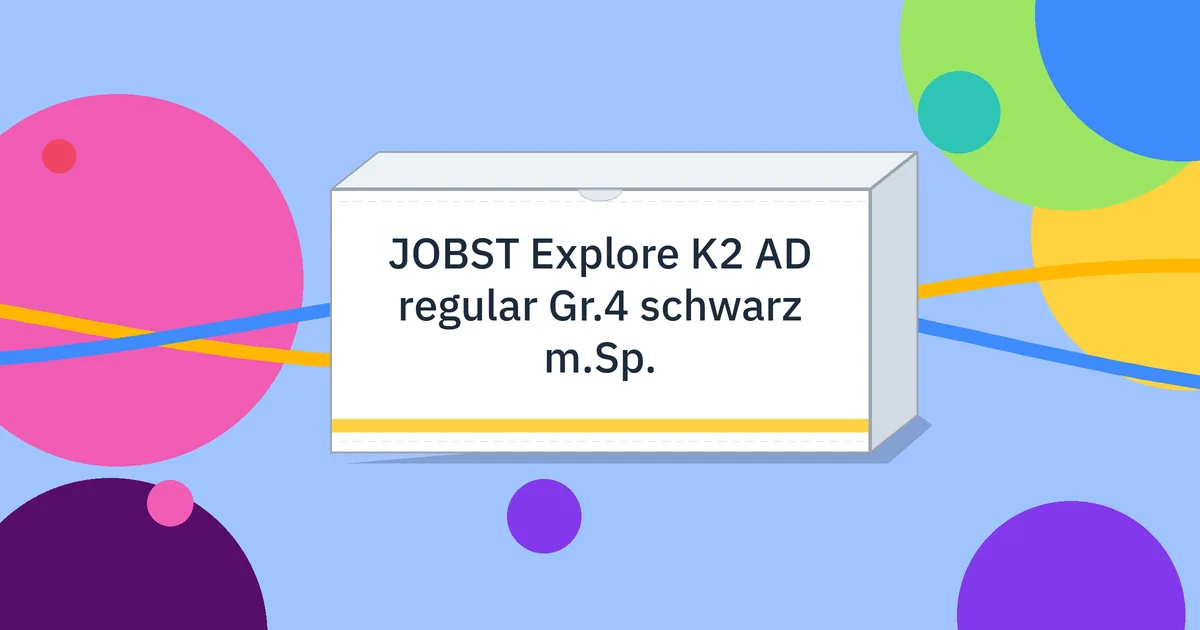 Symbolbild: Packung mit der Aufschrift JOBST Explore K2 AD regular Gr.4 schwarz m.Sp. (PZN 11022335) – Verfügbarkeit und Bezug in Apotheken in Frankfurt am Main