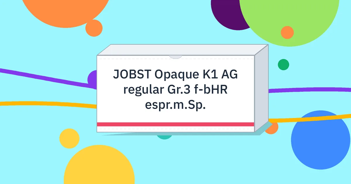 Symbolbild: Packung mit der Aufschrift JOBST Opaque K1 AG regular Gr.3 f-bHR espr.m.Sp. (PZN 16266987) – Verfügbarkeit und Bezug in Apotheken in Frankfurt am Main