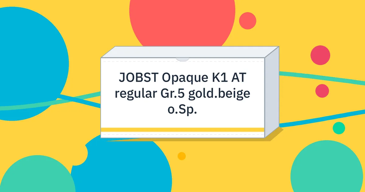 Symbolbild: Packung mit der Aufschrift JOBST Opaque K1 AT regular Gr.5 gold.beige o.Sp. (PZN 16274550) – Verfügbarkeit und Bezug in Apotheken in Frankfurt am Main