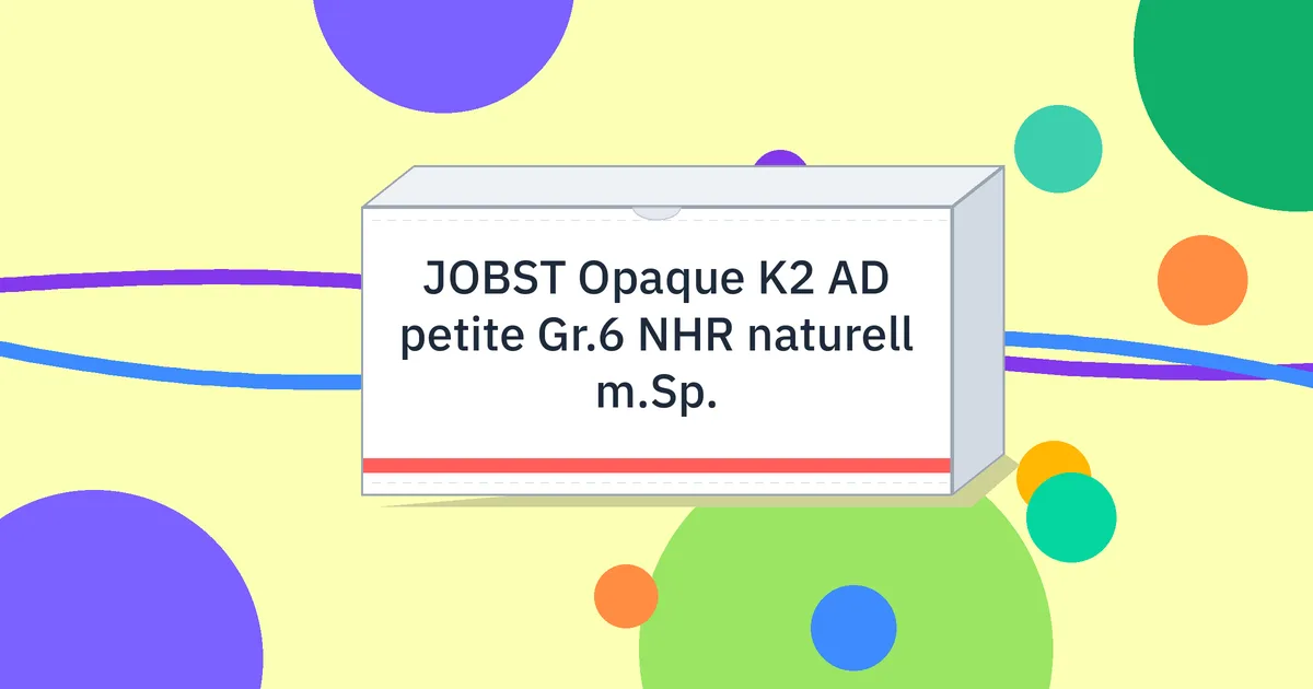 Symbolbild: Packung mit der Aufschrift JOBST Opaque K2 AD petite Gr.6 NHR naturell m.Sp. (PZN 13108992) – Verfügbarkeit und Bezug in Apotheken in Frankfurt am Main