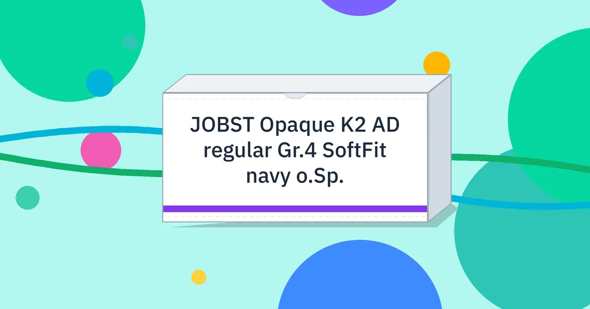 Symbolbild: Packung mit der Aufschrift JOBST Opaque K2 AD regular Gr.4 SoftFit navy o.Sp. (PZN 13111706) – Verfügbarkeit und Bezug in Apotheken in Frankfurt am Main
