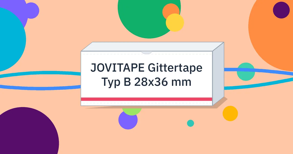 Symbolbild: Packung mit der Aufschrift JOVITAPE Gittertape Typ B 28x36 mm (PZN 09738440) – Verfügbarkeit und Bezug in Apotheken in Frankfurt am Main