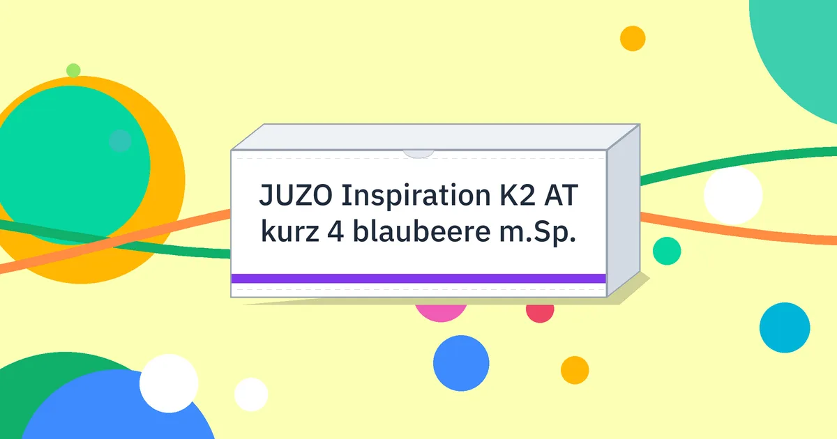 Symbolbild: Packung mit der Aufschrift JUZO Inspiration K2 AT kurz 4 blaubeere m.Sp. (PZN 14931305) – Verfügbarkeit und Bezug in Apotheken in Frankfurt am Main