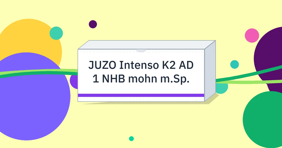 Symbolbild: Packung mit der Aufschrift JUZO Intenso K2 AD 1 NHB mohn m.Sp. (PZN 18609954) – Verfügbarkeit und Bezug in Apotheken in Frankfurt am Main