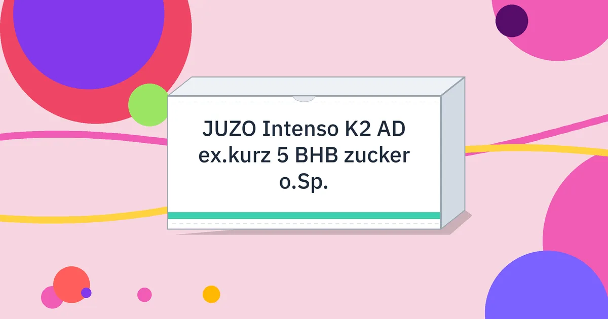 Symbolbild: Packung mit der Aufschrift JUZO Intenso K2 AD ex.kurz 5 BHB zucker o.Sp. (PZN 18625404) – Verfügbarkeit und Bezug in Apotheken in Frankfurt am Main