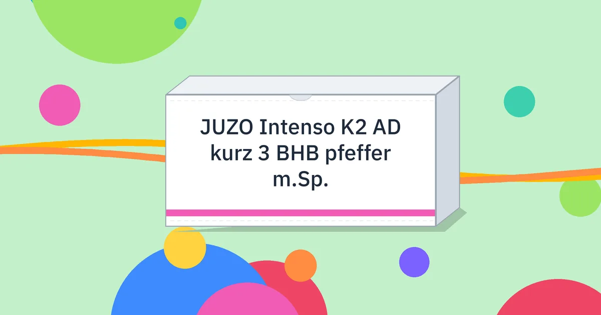 Symbolbild: Packung mit der Aufschrift JUZO Intenso K2 AD kurz 3 BHB pfeffer m.Sp. (PZN 18614323) – Verfügbarkeit und Bezug in Apotheken in Frankfurt am Main