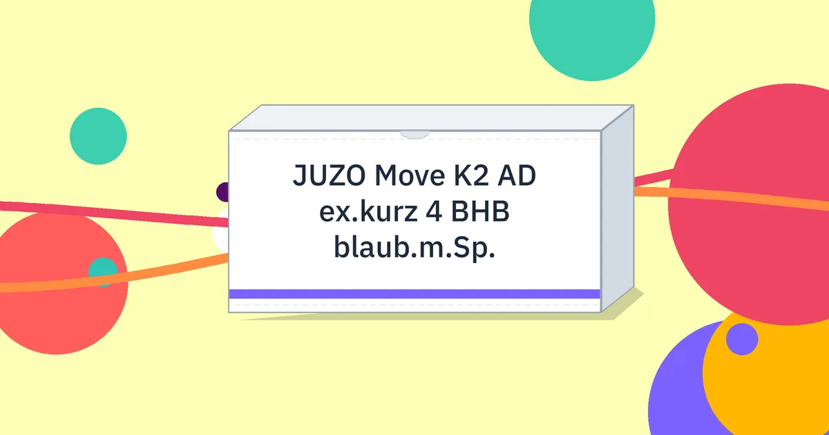 Symbolbild: Packung mit der Aufschrift JUZO Move K2 AD ex.kurz 4 BHB blaub.m.Sp. (PZN 18541966) – Verfügbarkeit und Bezug in Apotheken in Frankfurt am Main