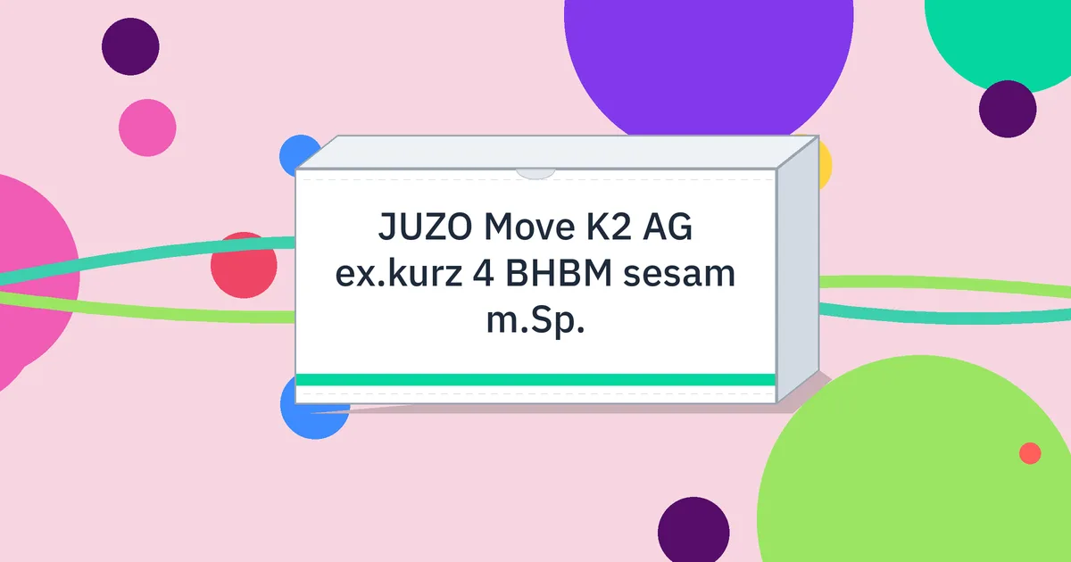 Symbolbild: Packung mit der Aufschrift JUZO Move K2 AG ex.kurz 4 BHBM sesam m.Sp. (PZN 18532619) – Verfügbarkeit und Bezug in Apotheken in Frankfurt am Main