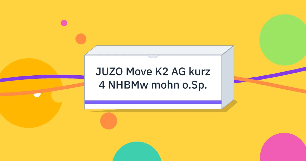 Symbolbild: Packung mit der Aufschrift JUZO Move K2 AG kurz 4 NHBMw mohn o.Sp. (PZN 18561101) – Verfügbarkeit und Bezug in Apotheken in Frankfurt am Main