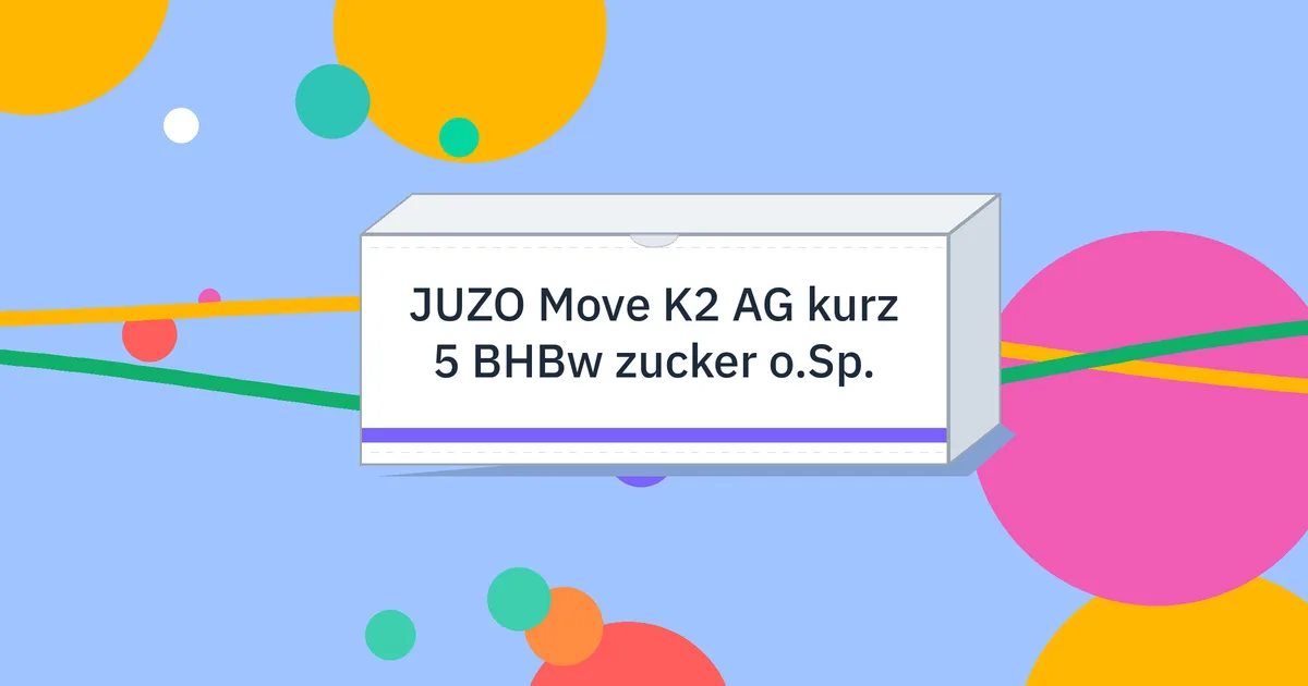 Symbolbild: Packung mit der Aufschrift JUZO Move K2 AG kurz 5 BHBw zucker o.Sp. (PZN 18530282) – Verfügbarkeit und Bezug in Apotheken in Frankfurt am Main