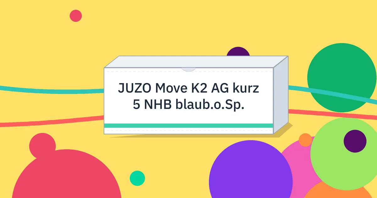 Symbolbild: Packung mit der Aufschrift JUZO Move K2 AG kurz 5 NHB blaub.o.Sp. (PZN 18561259) – Verfügbarkeit und Bezug in Apotheken in Frankfurt am Main