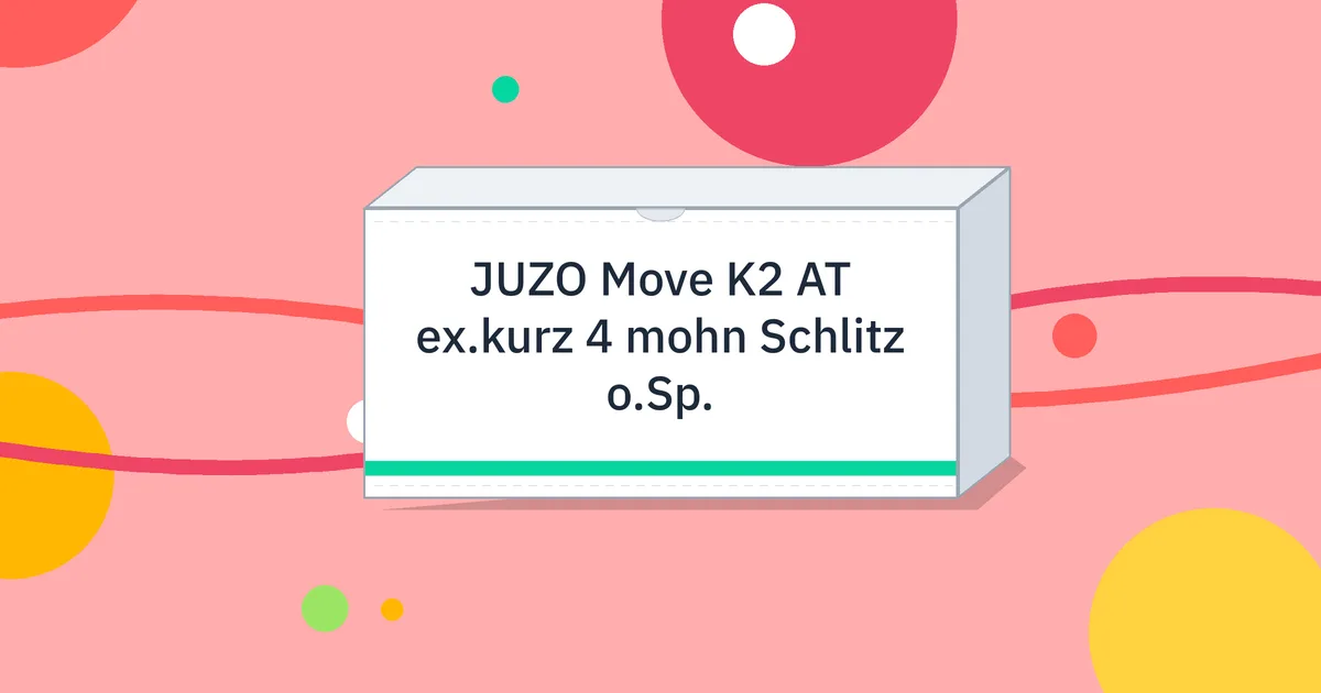 Symbolbild: Packung mit der Aufschrift JUZO Move K2 AT ex.kurz 4 mohn Schlitz o.Sp. (PZN 20673540) – Verfügbarkeit und Bezug in Apotheken in Frankfurt am Main