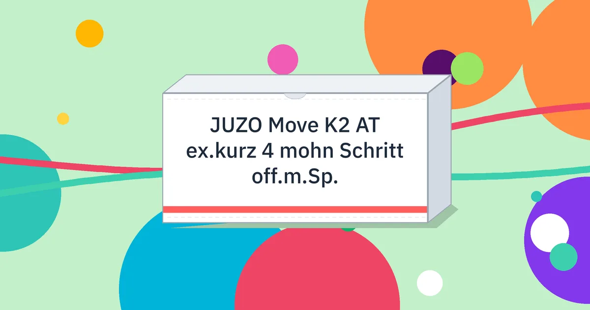 Symbolbild: Packung mit der Aufschrift JUZO Move K2 AT ex.kurz 4 mohn Schritt off.m.Sp. (PZN 20671498) – Verfügbarkeit und Bezug in Apotheken in Frankfurt am Main