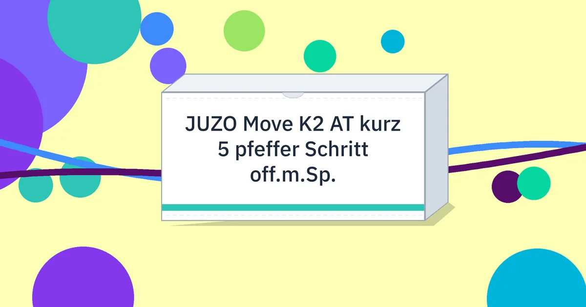 Symbolbild: Packung mit der Aufschrift JUZO Move K2 AT kurz 5 pfeffer Schritt off.m.Sp. (PZN 20674232) – Verfügbarkeit und Bezug in Apotheken in Frankfurt am Main