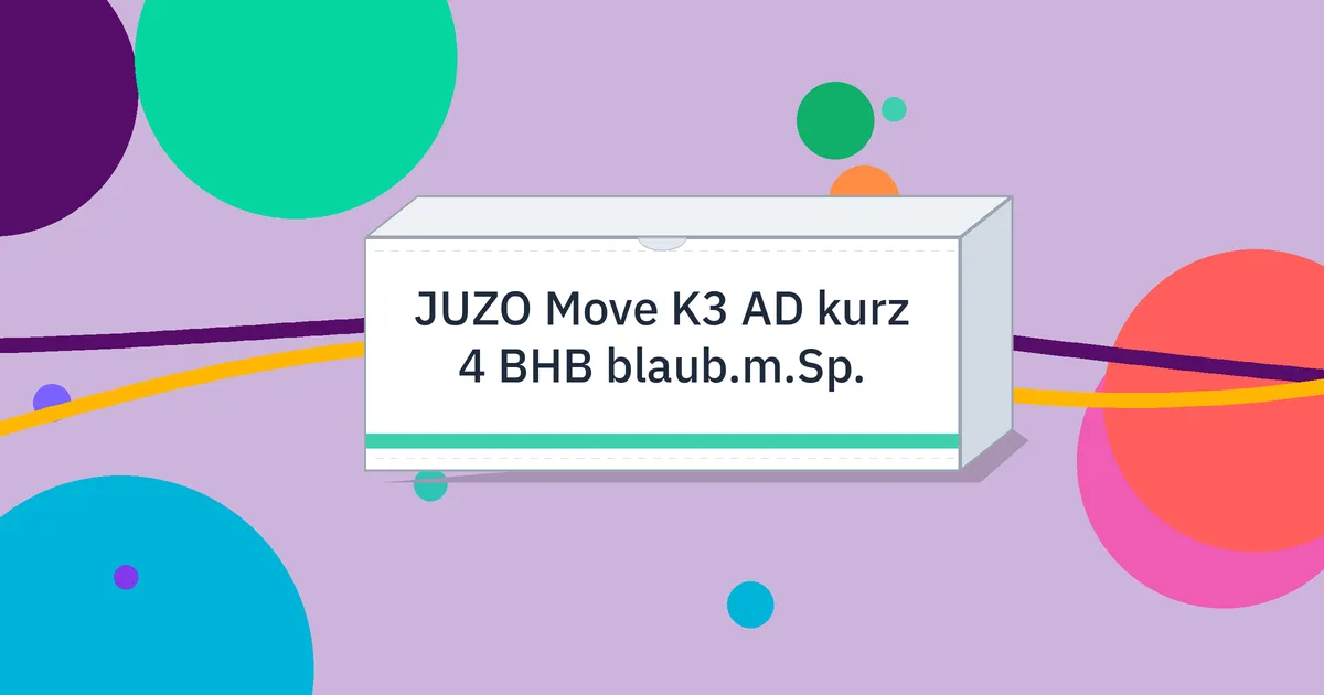 Symbolbild: Packung mit der Aufschrift JUZO Move K3 AD kurz 4 BHB blaub.m.Sp. (PZN 18572257) – Verfügbarkeit und Bezug in Apotheken in Frankfurt am Main