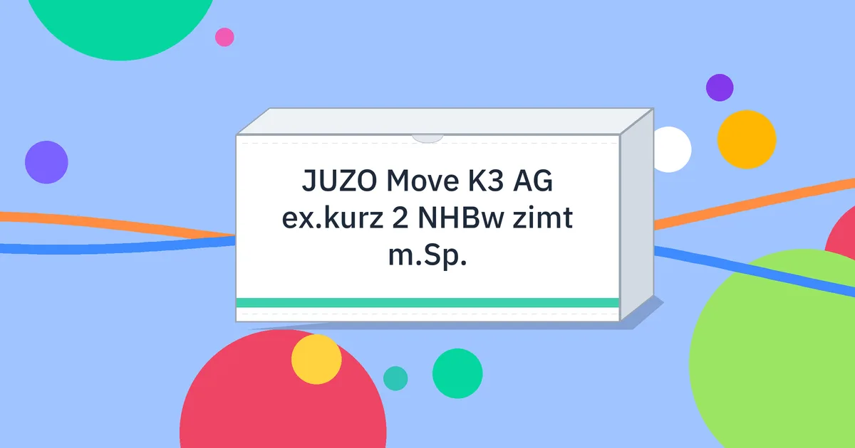 Symbolbild: Packung mit der Aufschrift JUZO Move K3 AG ex.kurz 2 NHBw zimt m.Sp. (PZN 18582416) – Verfügbarkeit und Bezug in Apotheken in Frankfurt am Main