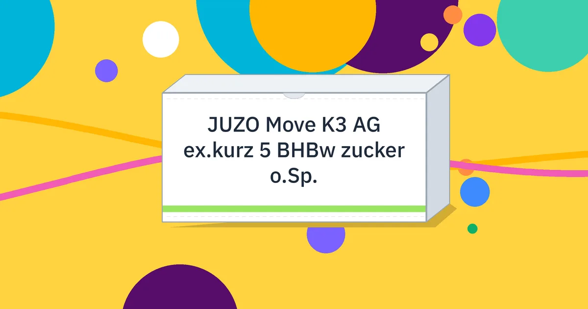 Symbolbild: Packung mit der Aufschrift JUZO Move K3 AG ex.kurz 5 BHBw zucker o.Sp. (PZN 18585716) – Verfügbarkeit und Bezug in Apotheken in Frankfurt am Main