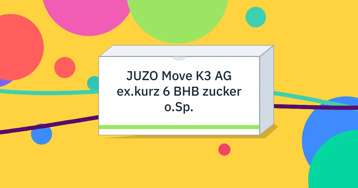 Symbolbild: Packung mit der Aufschrift JUZO Move K3 AG ex.kurz 6 BHB zucker o.Sp. (PZN 18585509) – Verfügbarkeit und Bezug in Apotheken in Frankfurt am Main