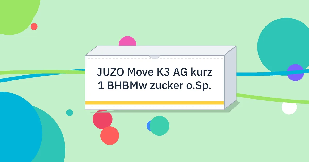 Symbolbild: Packung mit der Aufschrift JUZO Move K3 AG kurz 1 BHBMw zucker o.Sp. (PZN 18582095) – Verfügbarkeit und Bezug in Apotheken in Frankfurt am Main