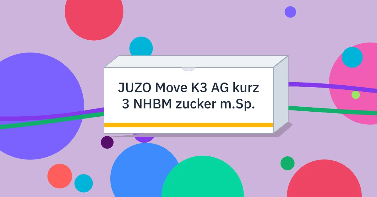 Symbolbild: Packung mit der Aufschrift JUZO Move K3 AG kurz 3 NHBM zucker m.Sp. (PZN 18578610) – Verfügbarkeit und Bezug in Apotheken in Frankfurt am Main