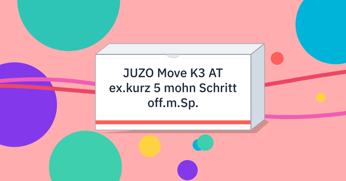 Symbolbild: Packung mit der Aufschrift JUZO Move K3 AT ex.kurz 5 mohn Schritt off.m.Sp. (PZN 20680793) – Verfügbarkeit und Bezug in Apotheken in Frankfurt am Main