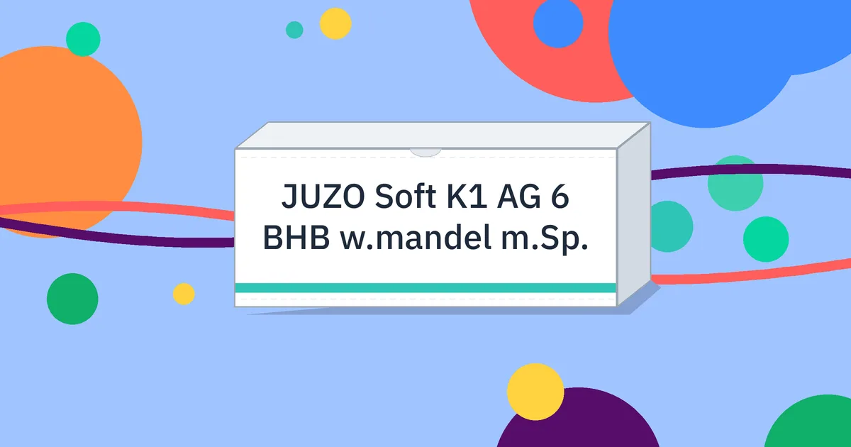 Symbolbild: Packung mit der Aufschrift JUZO Soft K1 AG 6 BHB w.mandel m.Sp. (PZN 14837003) – Verfügbarkeit und Bezug in Apotheken in Frankfurt am Main