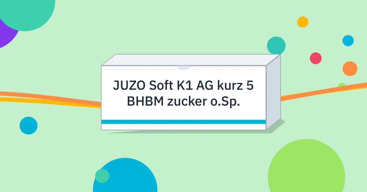 Symbolbild: Packung mit der Aufschrift JUZO Soft K1 AG kurz 5 BHBM zucker o.Sp. (PZN 14857394) – Verfügbarkeit und Bezug in Apotheken in Frankfurt am Main