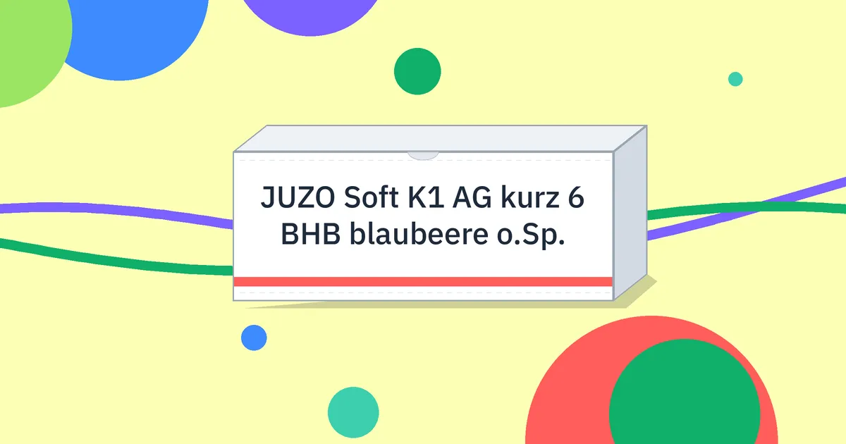 Symbolbild: Packung mit der Aufschrift JUZO Soft K1 AG kurz 6 BHB blaubeere o.Sp. (PZN 14823001) – Verfügbarkeit und Bezug in Apotheken in Frankfurt am Main