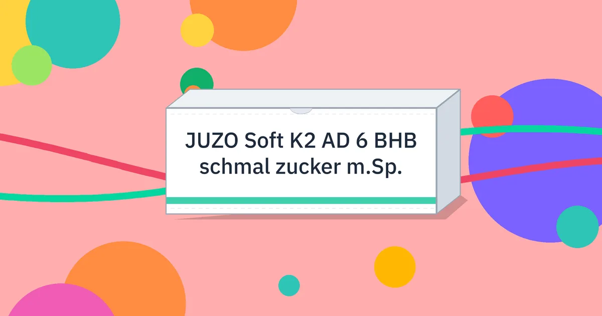 Symbolbild: Packung mit der Aufschrift JUZO Soft K2 AD 6 BHB schmal zucker m.Sp. (PZN 15464892) – Verfügbarkeit und Bezug in Apotheken in Frankfurt am Main