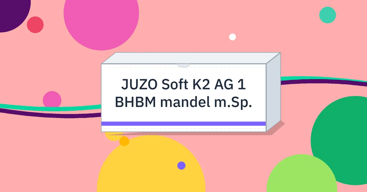 Symbolbild: Packung mit der Aufschrift JUZO Soft K2 AG 1 BHBM mandel m.Sp. (PZN 14859097) – Verfügbarkeit und Bezug in Apotheken in Frankfurt am Main