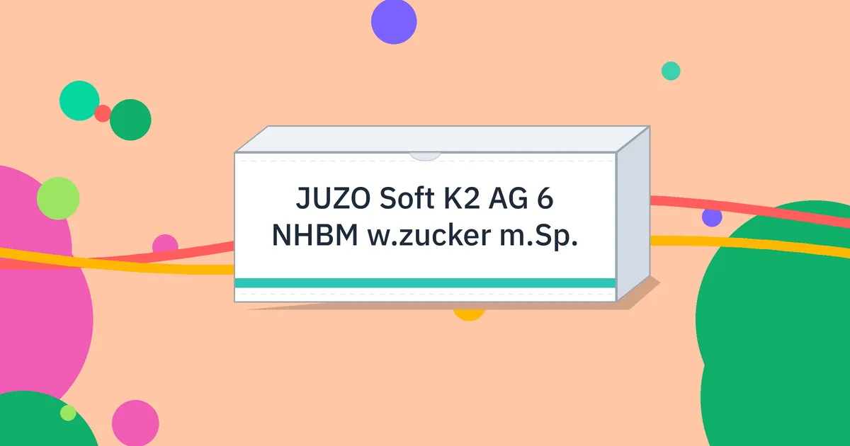 Symbolbild: Packung mit der Aufschrift JUZO Soft K2 AG 6 NHBM w.zucker m.Sp. (PZN 15019531) – Verfügbarkeit und Bezug in Apotheken in Frankfurt am Main
